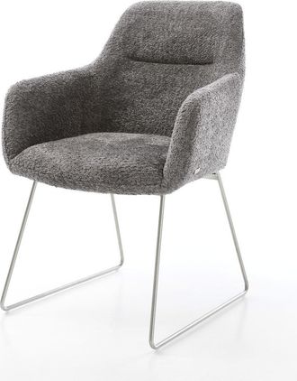 DELIFE Esszimmerstuhl Pejo-Flex Bouclé Grau Kufengestell Edelstahl Taschenfederkern, Esszimmerstühle