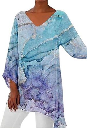 Generic Hauts &agrave; paillettes pour femme - Grande taille - Tunique pour femme - Coupe ample - Chemisier habill&eacute; 3XL &agrave; paillettes - Ourlet asym&eacute;trique - Col en V 