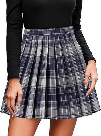 Generic Jupe &agrave; carreaux pour femme, jupe &agrave; carreaux d&eacute;contract&eacute;e &agrave; taille haute pour femme, jupe pliss&eacute;e trap&egrave;ze pour femme, jupe &eacute;cossaise pour femme, jupe d