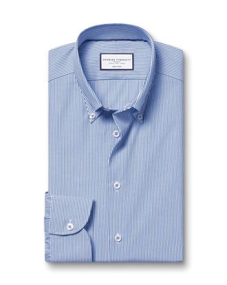 CHARLES TYRWHITT B&uuml;gelfreies Oxfordhemd mit Stretch und Streifen - Kobaltblau Knopfmanschette