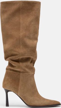 Stradivarius Bottes souples montantes &agrave; talon aiguille en cuir - Beige-Neutre