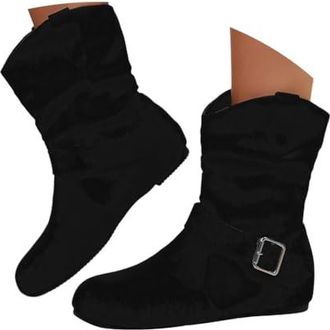 Minetom Bottines Larges en Daim pour Femme Bout Bas Bottes Court À Enfiler avec Boucle Bottes De Marche Confortables Et Légères A2 Noir 43 EU