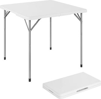 OUTSUNNY Table de camping carr&eacute;e - Outsunny - pliante et hauteur r&eacute;glable - poign&eacute;e transport - m&eacute;tal - 86 x 86 x 74 cm - blanc
