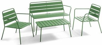 Oviala Salon de jardin 4 places et 1 table basse en acier vert cactus - Palavas