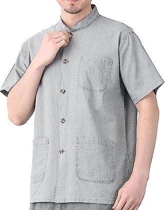 Generic Hauts en lin blanc pour homme - Chemise blanche l&eacute;g&egrave;re pour homme - Coupe ajust&eacute;e - Chemise d&eacute;contract&eacute;e &agrave; manches longues - T-shirt en coton - T-shir