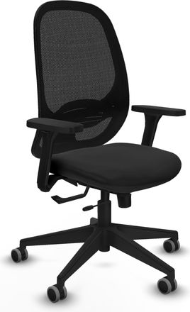 Piqueras y Crespo Stuhl aus schwarzem Mesh mit 3D-Armen, h&ouml;henverstellbare Lendenwirbelst&uuml;tze, ausgestattet mit Syncro/Traslack und Schneideschaum, mit Rollen 65 mm, Pa