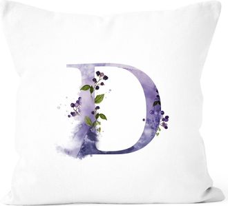 Autiga Kissenbezug Buchstaben-Kissen D Buchstabe Alphabet Monogramm Anfangsbuchstaben Watercolor gezeichnet Kissen-H&uuml;lle wei&szlig; 40cm x 40cm