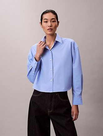 Calvin Klein Chemise courte d&eacute;contract&eacute;e &agrave; col boutonn&eacute; en popeline