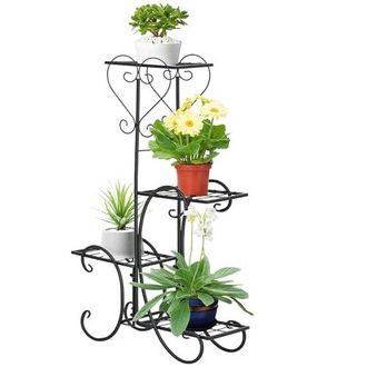 OUTSUNNY Blumenst&auml;nder Blumenregal aus Metall 4 Ebenen Pflanzenregal Blumentreppe Blumenst&auml;nder f&uuml;r innen und au&szlig;en Garten Balkon Schwarz 45 x 24,5 x 80 cm