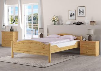 Erst-Holz Doppelbett 140x200 Kieferbett Massivholz Ehebett Französisches Bett V-60.30-14, Ausstattung:Rollrost inkl