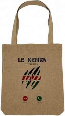 Fabulous Sac Shopping Tote Bag Aspect Lin - Le Kenya MAppelle Drapeau Culture - Sac de Courses Toile Epaisse 360g Beige Naturel Cabas Port&eacute; Epaule Solide Impri