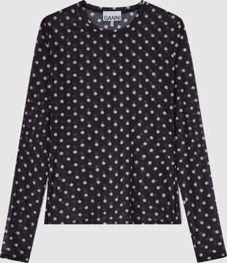 Ganni Top Printed Sheer Jersey Black