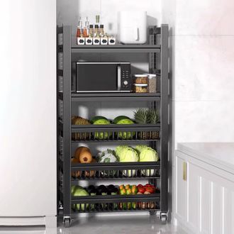 Generic K&uuml;chenregal mit Rollen, Metallregale mit Korb, Mikrowellen Regal f&uuml;r Die Aufbewahrung, f&uuml;r Wohnzimmer, Esszimmer, B&uuml;ro