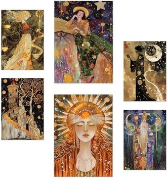 Nacnic Lot de 6 Cartes de Tarot Arcanes Cartomancie Affiches avec illustration design pour d&eacute;corer les murs de la maison. Chambres, bureau, boutique A3 et A4