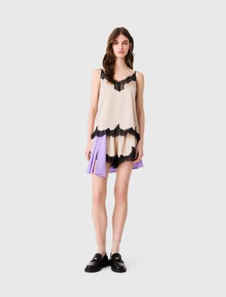 Maje Top Satin Et D&eacute;tails En Dentelle - Beige - Maje