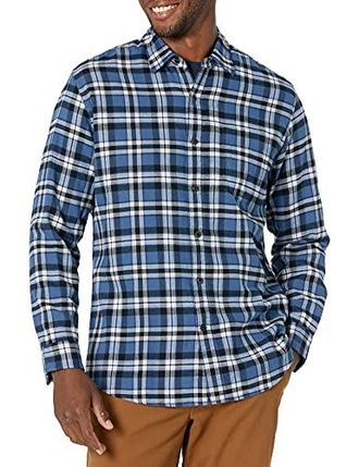 Amazon Essentials Chemise en Flanelle à Manches Longues (Grandes Tailles Disponibles) Homme, Blanc Bleu Écossais, XXL