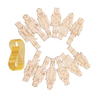 SOLUSTRE 12st&uuml;cke Teiliges Holz Nussknacker Weihnachtsdeko Anh&auml;nger Mit L&ouml;chern Und Goldfarbenem Faden Zum Bemalen Und Basteln Naturbelassene Christbaumschmuck