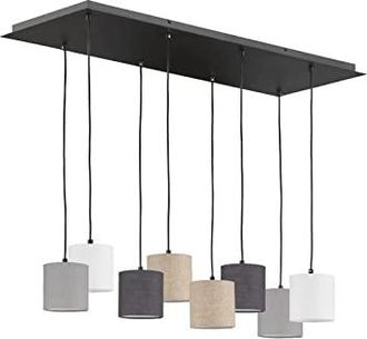 Fischer & Honsel Pendelleuchte, Isko | sandschwarz| Stoffschirm| sandfarben, hellgrau, grau, wei&szlig; - Leinen -|L: 115 cm, B: 38 cm, A: 140 cm| 8x E14 max. 25 Watt exkl. 