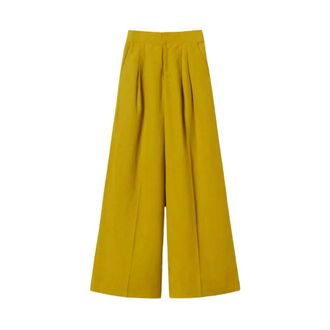 Twinset Weite Hose aus Leinenmischung - - Trousers - Damen - Gr&uuml;n - L