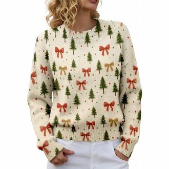 Generic Pull de No&euml;l pour femme - Imprim&eacute; graphique - Surdimensionn&eacute; - Tricot habill&eacute; - Confortable - Doux et chaud - Pour les f&ecirc;tes &agrave; la maison, beige, XXL