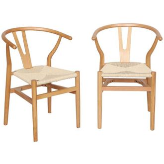 Sweeek Sweeek - Lot de deux chaises vintage naturelles en bois dh&eacute;v&eacute;a avec assise en cordes et dossier arrondi
