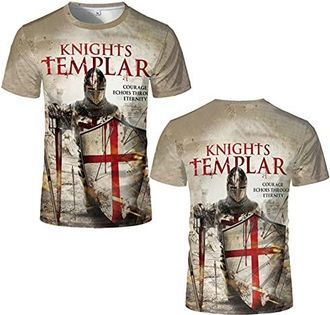 Keephen T-Shirt Homme Chevaliers Templiers imprimé Vintage Pull Mince t-Shirt Fitness vêtements de Sport
