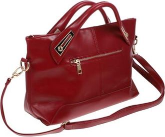 Yardwe Sac Bandoulière Femme Vintage Cuir Véritable Ciré Grand Sac à Main Épaule Multiusage pour Travail et Shopping Couleur Rouge Vin