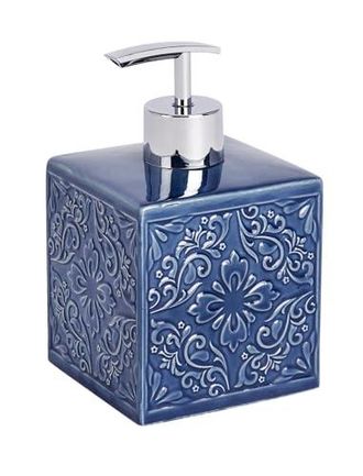 WENKO Seifenspender Cordoba Blau Keramik - Fl&uuml;ssigseifen-Spender, Sp&uuml;lmittel-Spender Fassungsverm&ouml;gen: 0.5 l, Keramik, 8.5 x 13 x 8.5 cm, Blau, 13 x 8.5 x 8