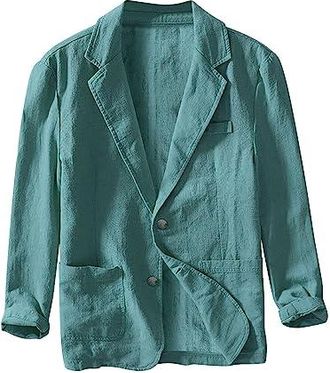 Generic Sakko Costume en coton et lin pour homme - Printemps été - Slim - Tenue de festival - Veste blazer confortable et respirante à 2 boutons - Veste forme