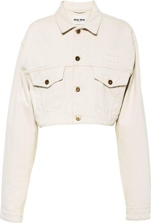 Miu Miu Jeansjacke mit Logo-Applikation - Nude