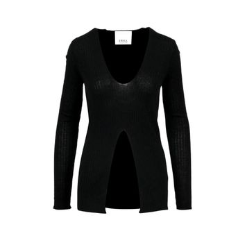 Erika Cavallini Semi Couture Schwarzer Merinowoll-Rippstrickpullover - - Knitwear - Damen - Schwarzk - M