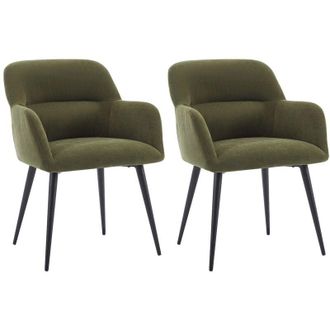 Vente-Unique Vente-unique - Lot de 2 chaises avec accoudoirs en tissu et m&eacute;tal noir - Vert - heka