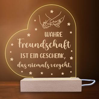 Indigos UG LED Nachttischlampe - Herz links - Spruch 10 - Liebe, Freunde, Freundinnen - Herz mit Spruch - Nachtlicht - 3D-LED-Lampe - Geschenk, Geburtstag, Weihn