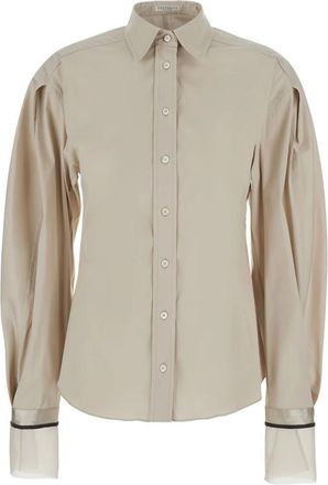 Brunello Cucinelli Stretch Cotton Poplin Shirt With Shiny Silk Cuffs