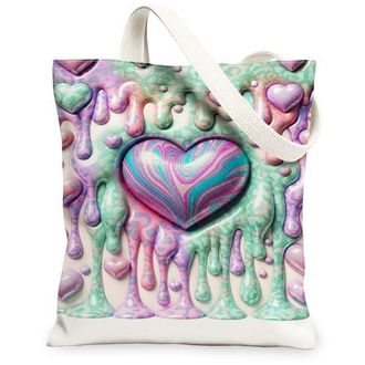 Generic Sacs fourre-tout en toile motif coeur pastel, sacs d&eacute;picerie r&eacute;utilisables, sacs d&eacute;picerie r&eacute;utilisables, style boh&egrave;me l&eacute;ger et lavable, pastel, 13x15