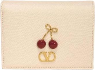 Valentino Pre-owned Cheriffic Petit Portefeuille en Cuir Grain&eacute; Bifold - Femme - Pre-owned - Beige - Taille: ONE Size