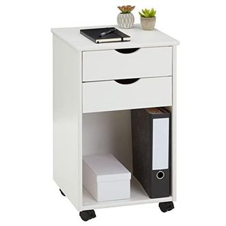 IDIMEX Caisson de Bureau Kano, Meuble de Rangement sur roulettes avec 2 tiroirs et 1 Niche, en pin Massif lasuré Blanc