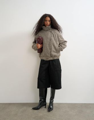 Topshop veste bomber &agrave; carreaux heritage taupe-Multi