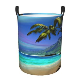 Generic Strand, Palmen, Berge Aufbewahrungskorb Rund Korb Aufbewahrung Mit Henkel W&auml;schebeh&auml;lter F&uuml;r W&auml;schekammer Spielzeug Lagerung