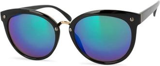 styleBREAKER lunettes de soleil yeux de chat avec monture en différentes matières et clous, femmes 09020071, couleur:Monture noire/verre bleu vert réfléchissant