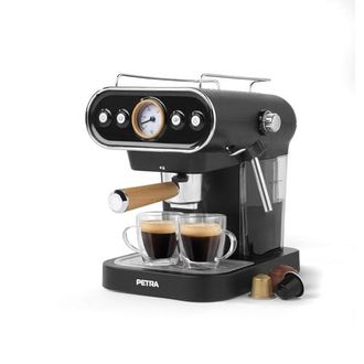 Petra PT5108VDEEU7 Machine &agrave; Expresso 3 en 1, Sans BPA 1.2L Cafeti&egrave;re Espresso avec Buse Vapeur, Compatible avec les Capsules 30/54mm & Caf&eacute; Moulu, Pression