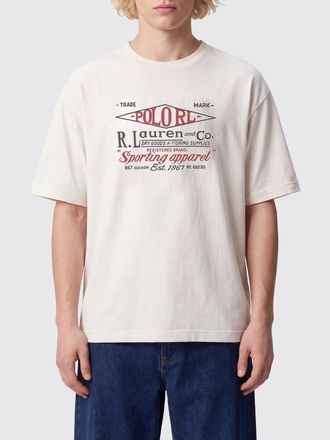 Polo Ralph Lauren T-shirt &agrave; col rond en coton avec &eacute;paules tombantes et logo