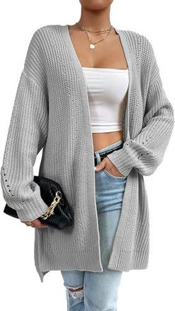 Feoya Femme Cardigan Ouvert Manches Longues Gilet Casual Chaud Gilet Manche Longue Adulte Femme Veste Ouverte Automne Gris S