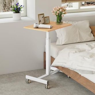 Giantex Table de Lit a Roulette, Hauteur R&eacute;glable de 74,5 &agrave; 108,5 cm, Plan de Travail 65 x 48 cm, Charge 30 kg, Cadre en M&eacute;tal, V&eacute;rin &agrave; Gaz, Table dAppoint, p