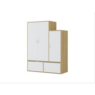 Vente-Unique Vestiaire avec 3 portes, 1 penderie et 2 compartiments chaussures - Blanc et naturel - NYVELA