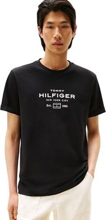 Tommy Hilfiger T-Shirt Manches Courtes Homme Stack Graphic Tee avec Col Ras-du-Cou, Noir (Black), XXL