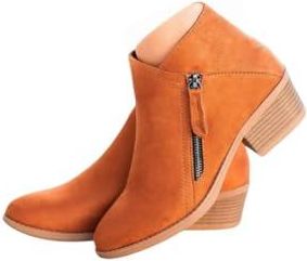 Generic Bottines occidentales pour femme à talon bas avec fermeture éclair - Soutien de la voûte plantaire - Talon plat - Chaussures romaines épaisses décontr