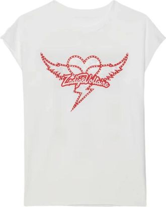 Zadig&Voltaire Femme, Tops, Blanc, Taille: 36 FR Cloe Heart Wings Strass Tshirt