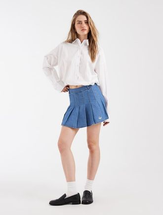 adidas Originals Jupe pliss&eacute;e en jean - Indigo-Bleu