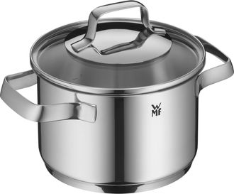 WMF Belmonte Kochtopf klein 16cm, kleiner Topf mit Glasdeckel, Nudeltopf, Fleischtopf Induktion 1,9l, Cromargan Edelstahl poliert, unbeschichtet